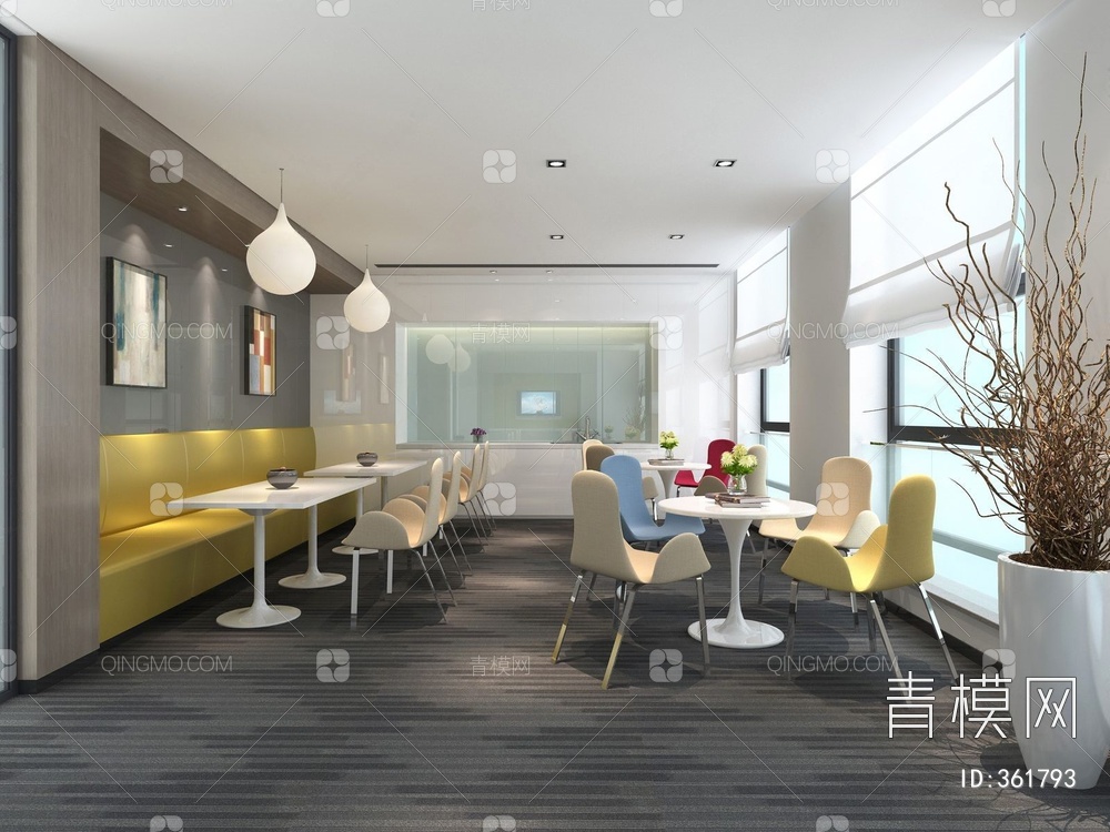 办公休息区3D模型 白灰棕现代办公休息区3d模型下载 ID361793 免费3Dmax模型库 青模3d模型网