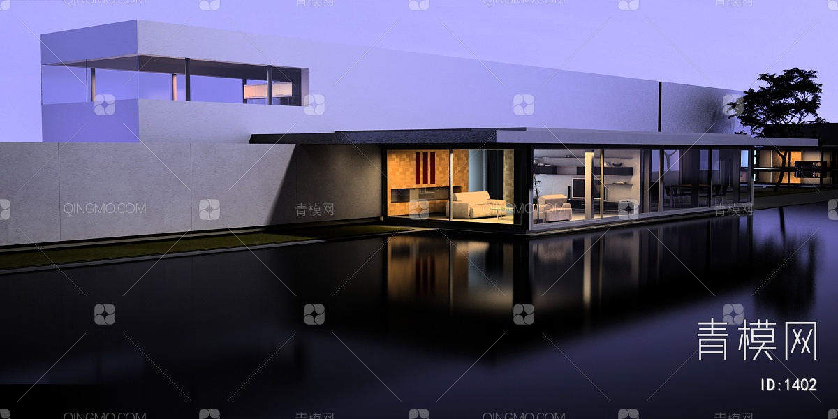 【别墅带游泳池3D模型】-现代VR有灯光有贴图其他别墅带游泳池3d模型下载-ID1402-免费3Dmax模型库 - 青模3d模型网