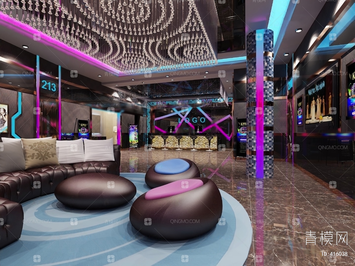 【KTV大厅3D模型】-现代VR有灯光有贴图MAX2013KTV大厅3d模型下载-ID416038-免费3Dmax模型库 - 青模3d模型网
