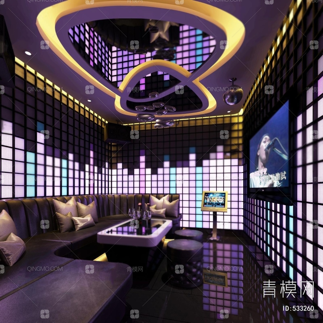【KTV包房3D模型】-现代VR有灯光有贴图MAX2014KTV包房3d模型下载-ID533260-免费3Dmax模型库 - 青模3d模型网