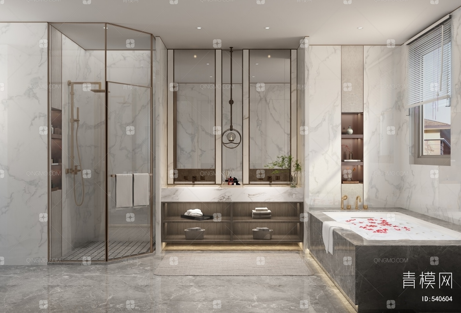 【卫生间3D模型】-VR新中式有灯光有贴图MAX2016卫生间3d模型下载-ID540604-免费3Dmax模型库 - 青模3d模型网