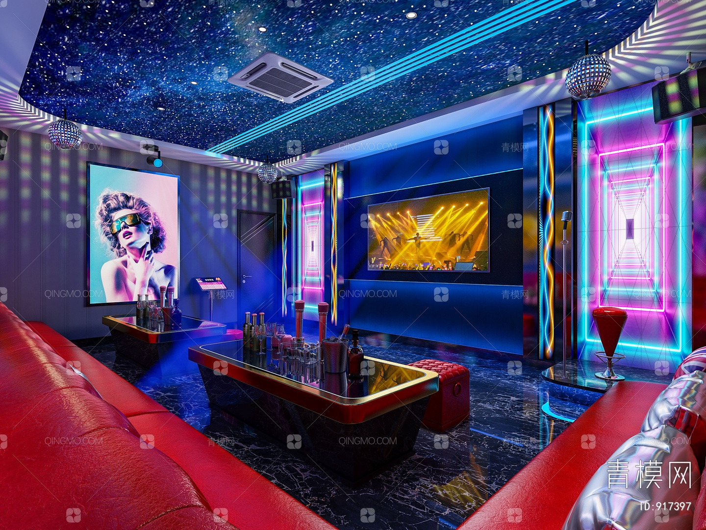 【KTV包间3D模型】-现代VR有灯光有贴图MAX2014KTV包间3d模型下载-ID917397-免费3Dmax模型库 - 青模3d模型网