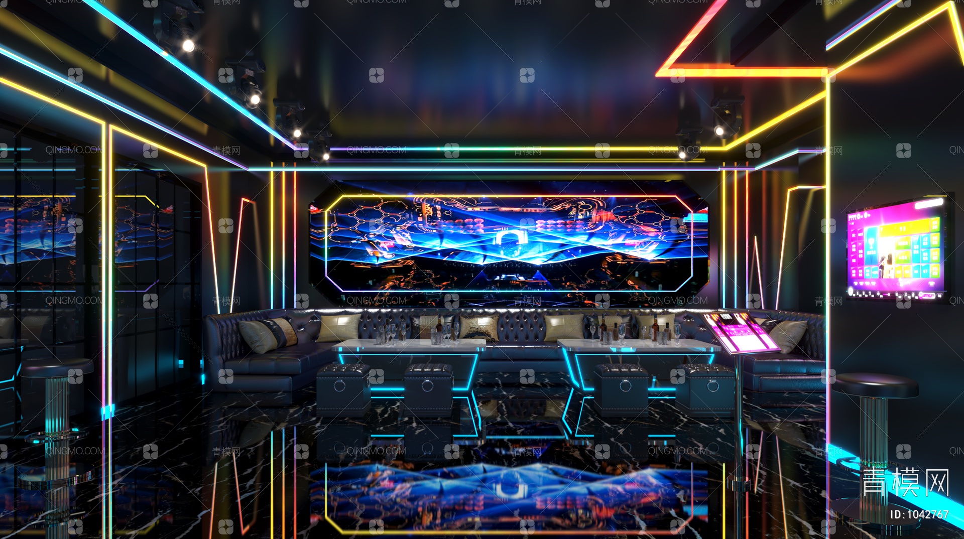 【KTV包厢3D模型】-现代VR有灯光有贴图MAX2014KTV包厢3d模型下载-ID1042767-免费3Dmax模型库 - 青模3d模型网