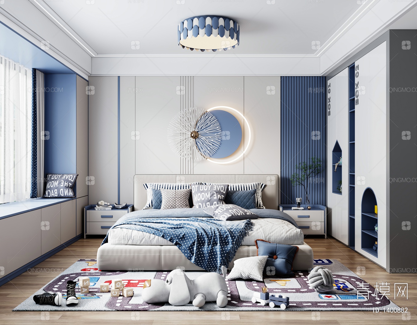 【儿童房 男孩房3D模型】-现代VR有灯光有贴图MAX2016儿童房 男孩房3d模型下载-ID1400882-免费3Dmax模型库 - 青模3d模型网