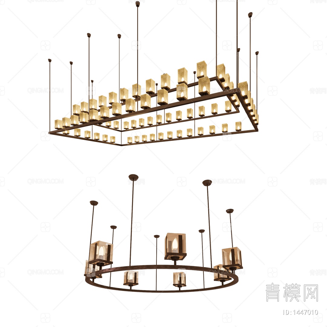 【大堂吊灯组合3D模型】-CR新中式有灯光有贴图MAX2016大堂吊灯组合3d模型下载-ID1447010-免费3Dmax模型库 - 青模3d模型网