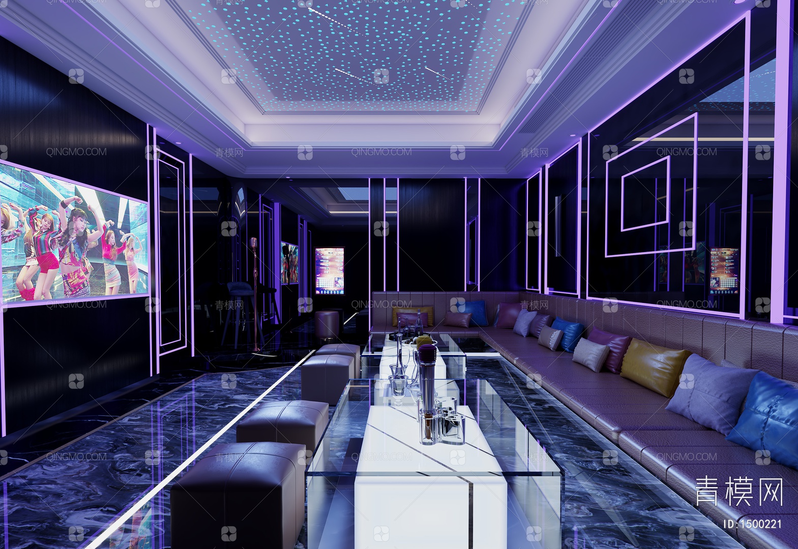 【高级KTV效果图3D模型】-现代VR有灯光有贴图MAX2016高级KTV效果图3d模型下载-ID1500221-免费3Dmax模型库 - 青模3d模型网