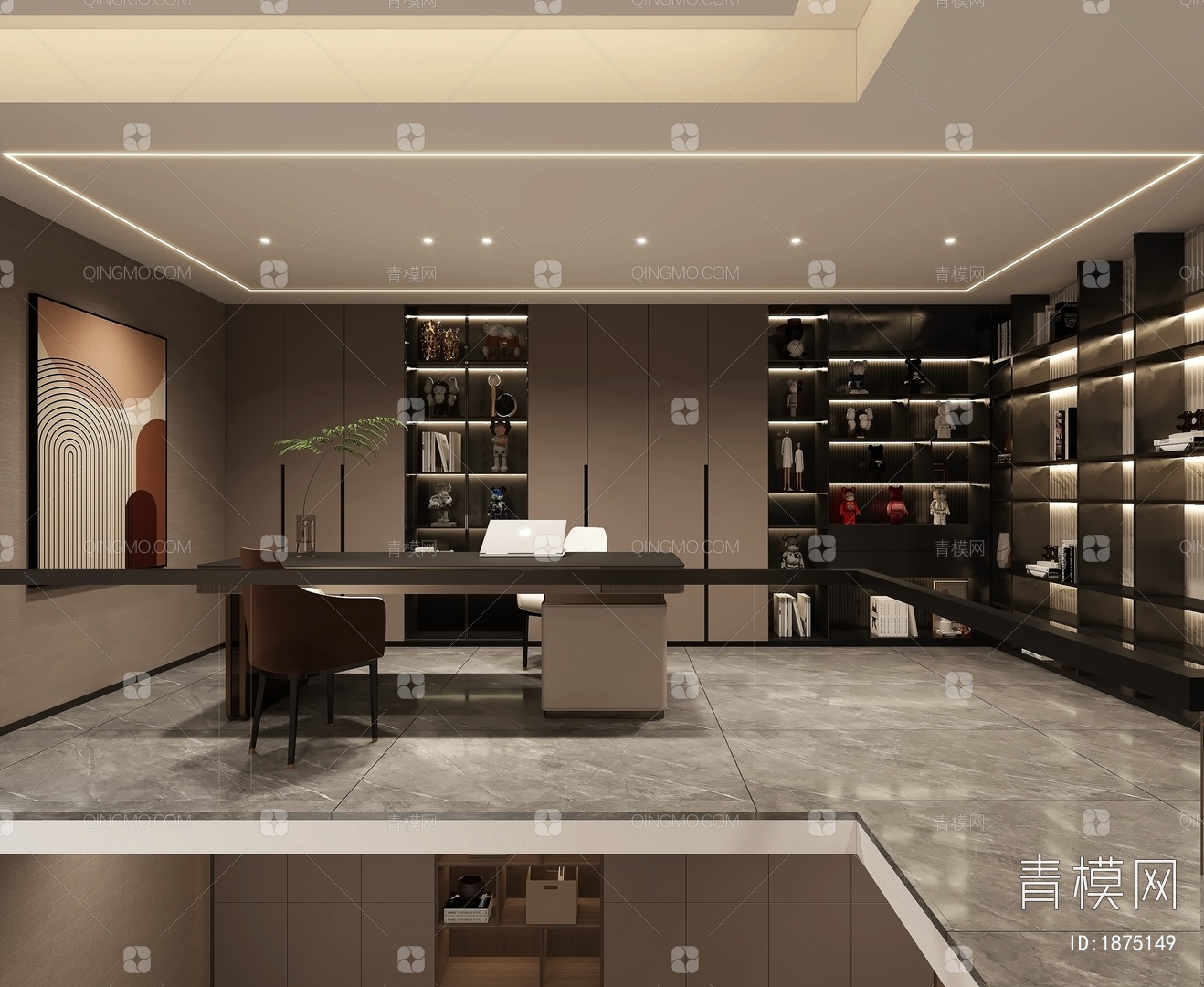 【书房，书桌，书柜3D模型】-现代VR有灯光有贴图MAX2016书房，书桌，书柜3d模型下载-ID1875149-免费3Dmax模型库 - 青 ...