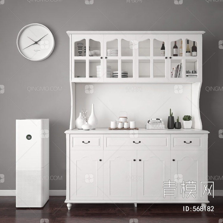 【餐边柜3D模型】-VR简欧有灯光有贴图MAX2014餐边柜3d模型下载-ID568182-免费3Dmax模型库 - 青模3d模型网