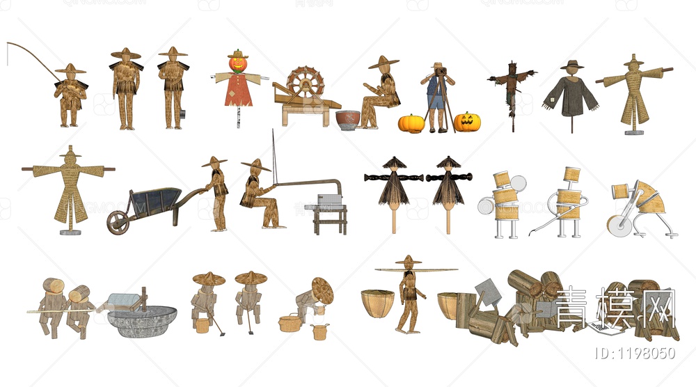 【稻草人组合SU模型】-现代SU8.0Enscape有稻草人组合SU模型下载-ID1198050-免费SU模型库 - 青模SU模型网