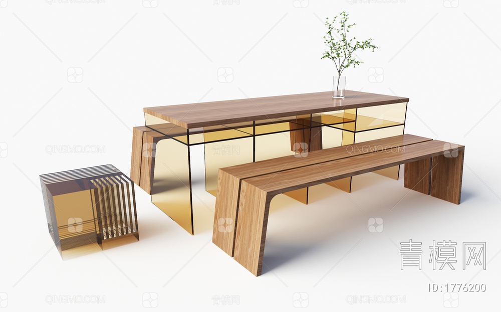【亚克力实木长条桌椅 餐桌椅组合3D模型】-现代VR有灯光有贴图MAX2016亚克力实木长条桌椅 餐桌椅组合3d模型下载-ID1776200 ...