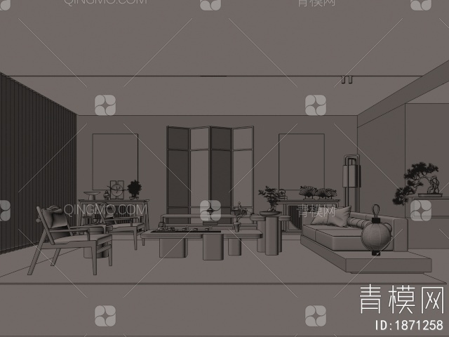 【客厅3D模型】-VR新中式有灯光有贴图MAX2016客厅3d模型下载-ID1871258-免费3Dmax模型库 - 青模3d模型网