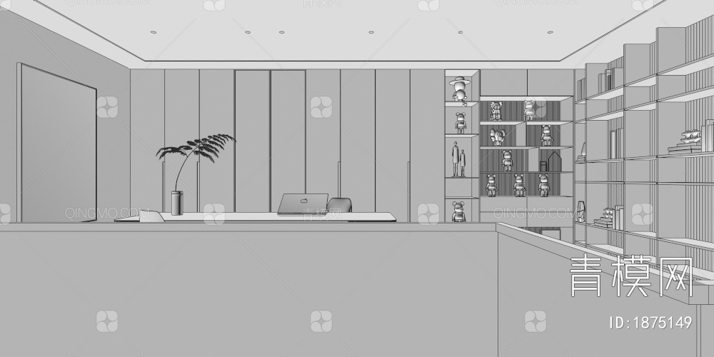 【书房，书桌，书柜3D模型】-现代VR有灯光有贴图MAX2016书房，书桌，书柜3d模型下载-ID1875149-免费3Dmax模型库 - 青 ...