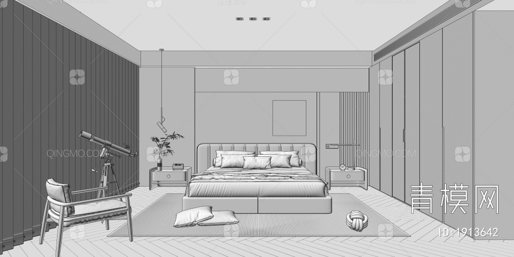 【卧室3D模型】-现代VR有灯光有贴图MAX2016卧室3d模型下载-ID1913642-免费3Dmax模型库 - 青模3d模型网