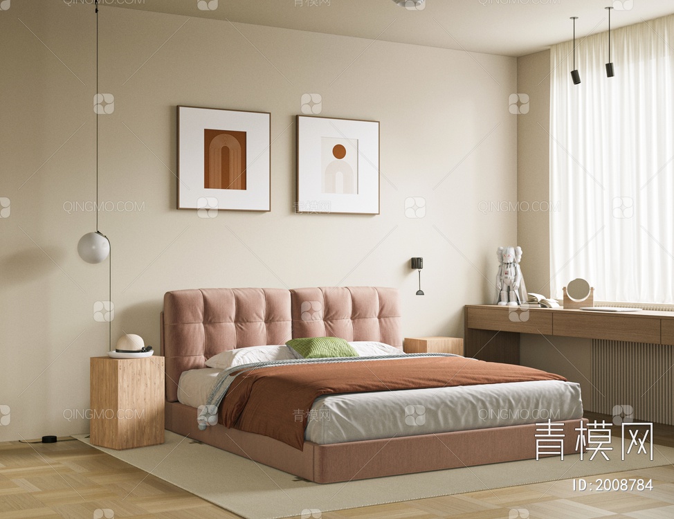 【卧室3D模型】-现代CR有灯光有贴图MAX2016卧室3d模型下载-ID2008784-免费3Dmax模型库 - 青模3d模型网